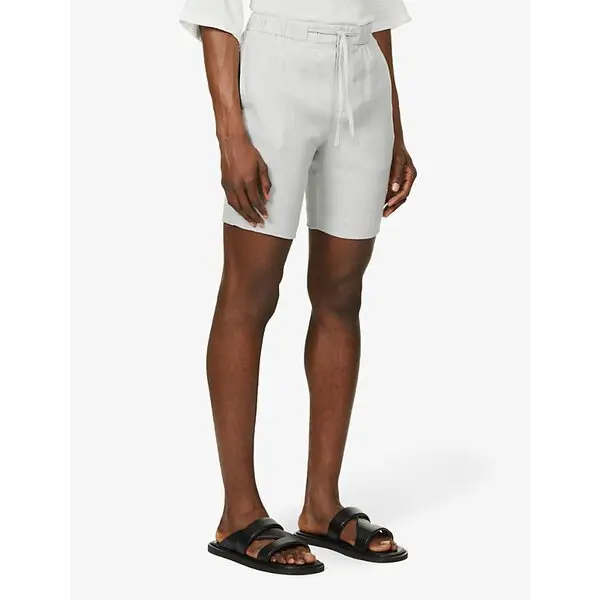 Frescobol Carioca High-rise Linen-cotton Blend Shorts - Light Melange Grey