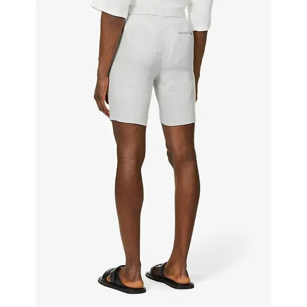Frescobol Carioca High-rise Linen-cotton Blend Shorts - Light Melange Grey