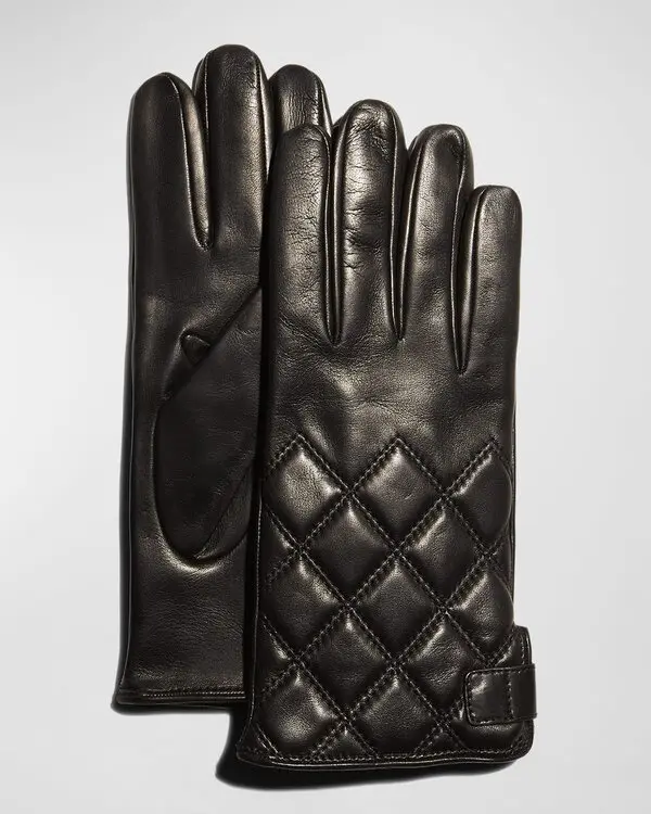 GUANTI GIGLIO FIORENTINO Quilted Napa Leather Gloves With Cashmere Lining - Black