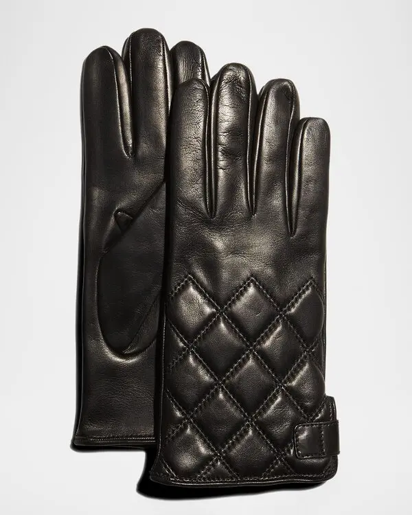 GUANTI GIGLIO FIORENTINO Quilted Napa Leather Gloves With Cashmere Lining - Black