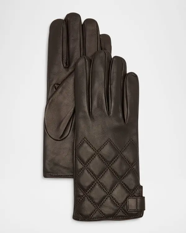 GUANTI GIGLIO FIORENTINO Quilted Napa Leather Gloves With Cashmere Lining - Brown