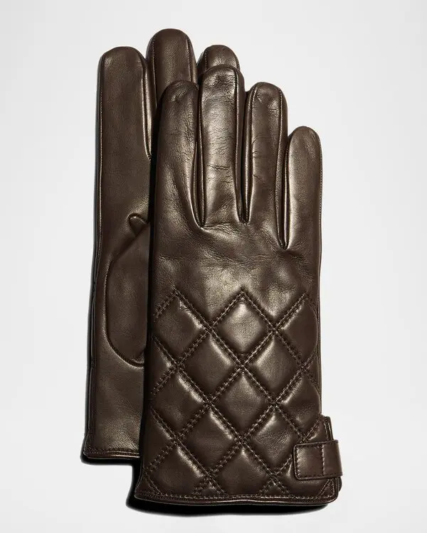 GUANTI GIGLIO FIORENTINO Quilted Napa Leather Gloves With Cashmere Lining - Brown