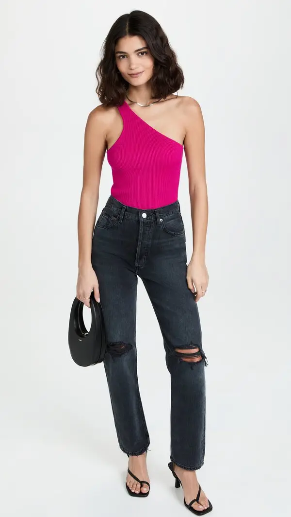 Sokie Collective One-shoulder Ribbed Knit Top