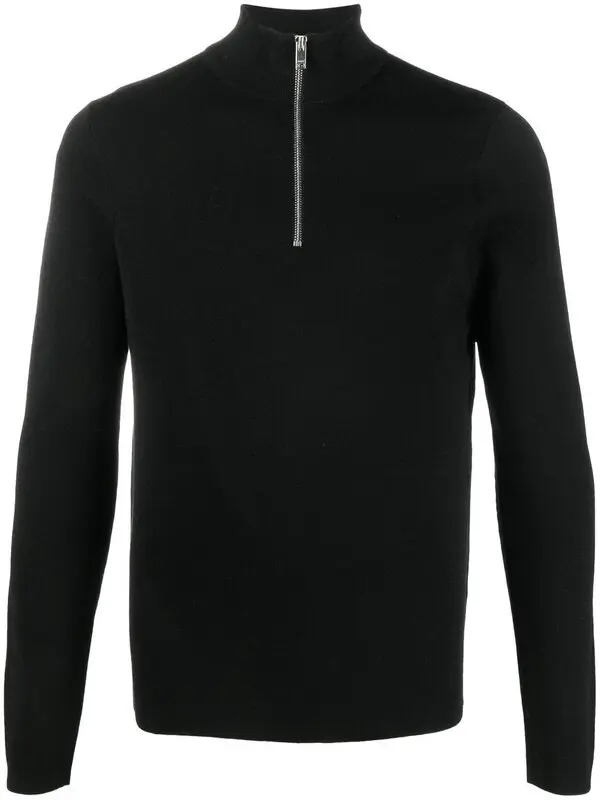 Sandro Wool Zip Collar Sweater - Black