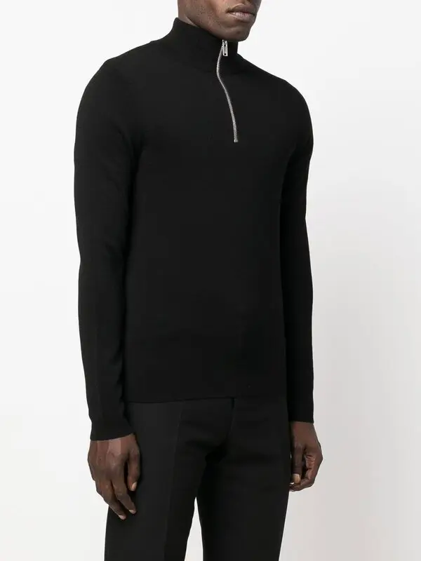 Sandro Wool Zip Collar Sweater - Black