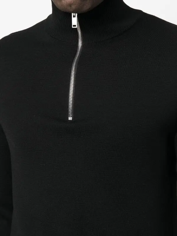 Sandro Wool Zip Collar Sweater - Black