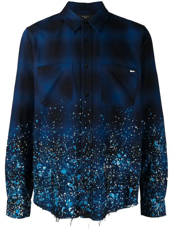 Amiri Crystal Painter Flannel Casual Button-down Shirts - Blue