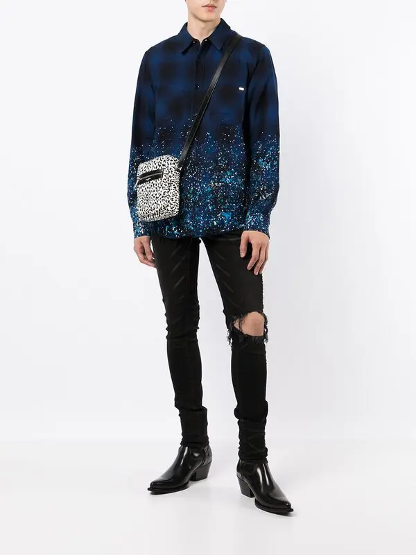 Amiri Crystal Painter Flannel Casual Button-down Shirts - Blue