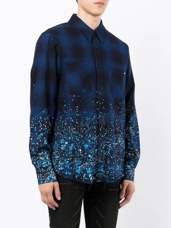 Amiri Crystal Painter Flannel Casual Button-down Shirts - Blue