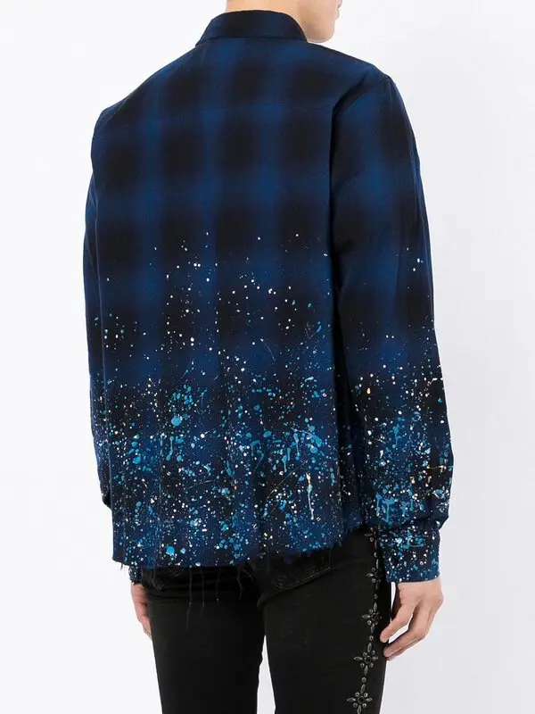 Amiri Crystal Painter Flannel Casual Button-down Shirts - Blue