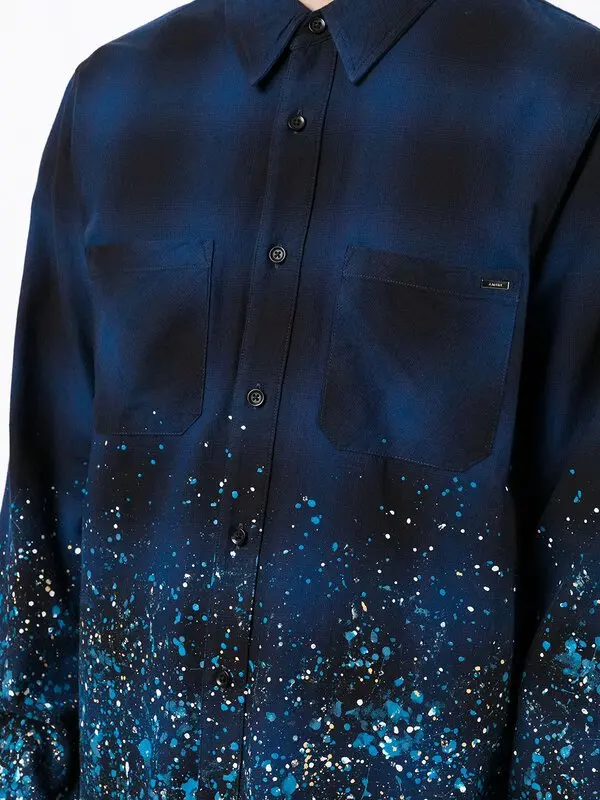 Amiri Crystal Painter Flannel Casual Button-down Shirts - Blue