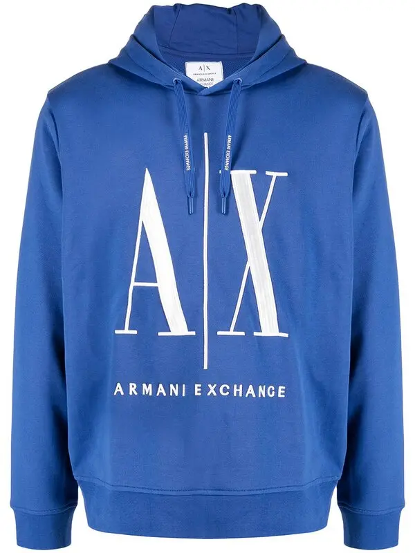 Armani Exchange Hoodie Armani Blue Sweatshirt Armani Exchange Oversized  Ogo-Print Hoodie In Blue 25% Off