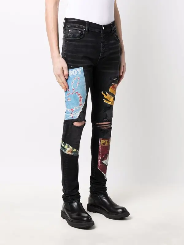 Amiri X Playboy Magazine Print Super-skinny Jeans - Black