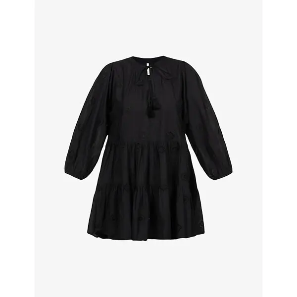 Seafolly Embroidered Puff-sleeves Mini Dress - Black