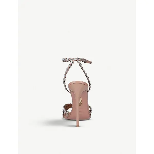 AQUAZZURA Tequila 105 Gem-embossed Leather Heeled Sandals - Pale Pink