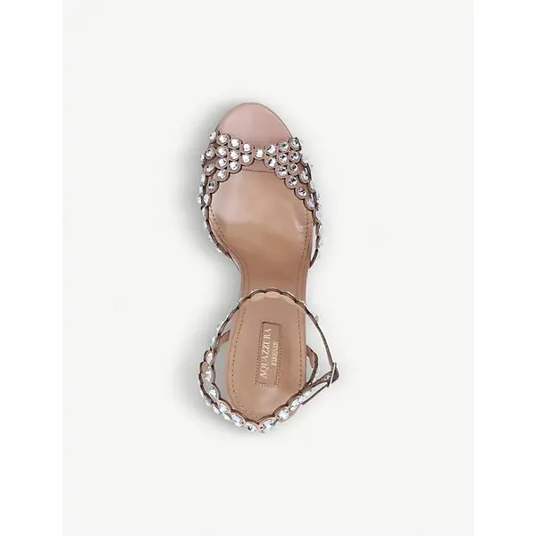 AQUAZZURA Tequila 105 Gem-embossed Leather Heeled Sandals - Pale Pink