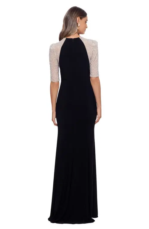 XSCAPE EVENINGS Beaded Detail Gown - Blknudslvr