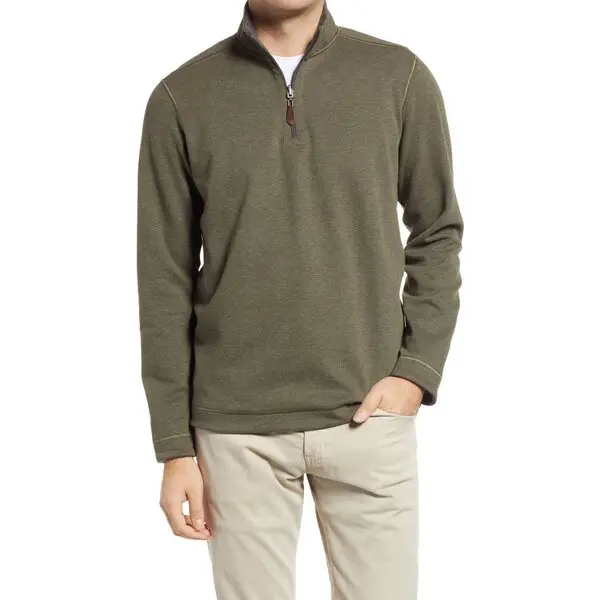 Johnston & Murphy Reversible Quarter Zip Pullover - Olive/charcoal