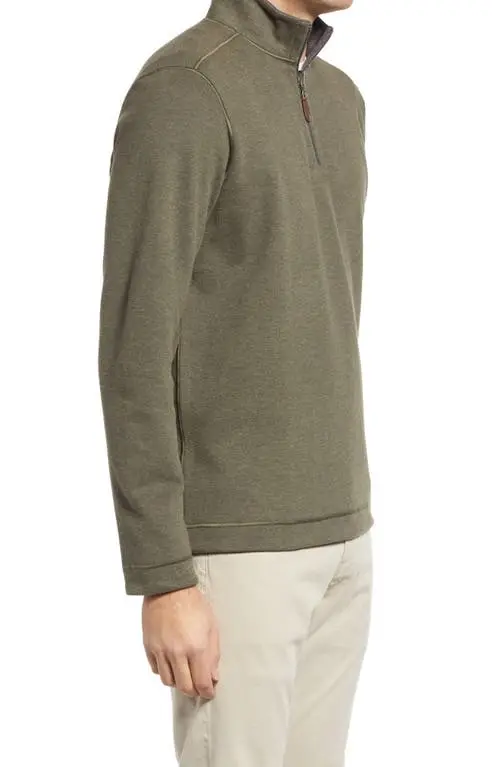 Johnston & Murphy Reversible Quarter Zip Pullover - Olive/charcoal