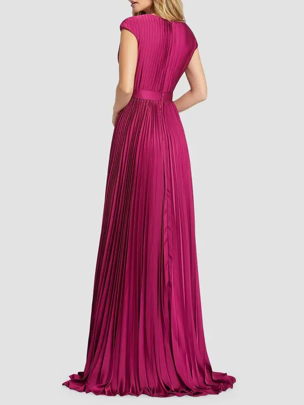 Mac Duggal Ieena Satin Pleated Gown - Raspberry
