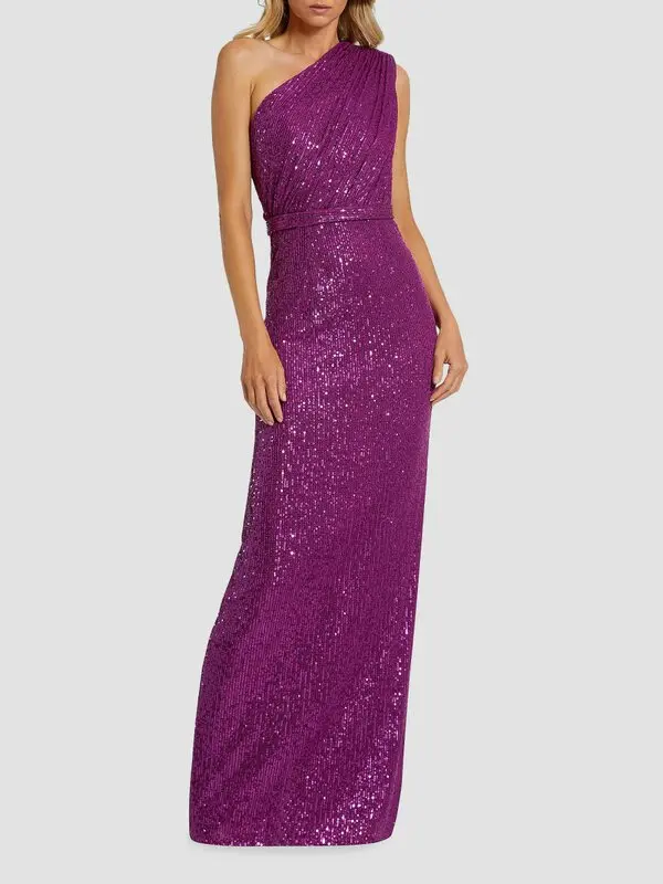 Mac Duggal Metallic One-shoulder Gown - Purple