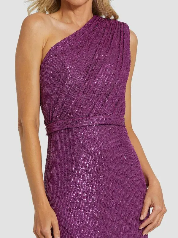Mac Duggal Metallic One-shoulder Gown - Purple
