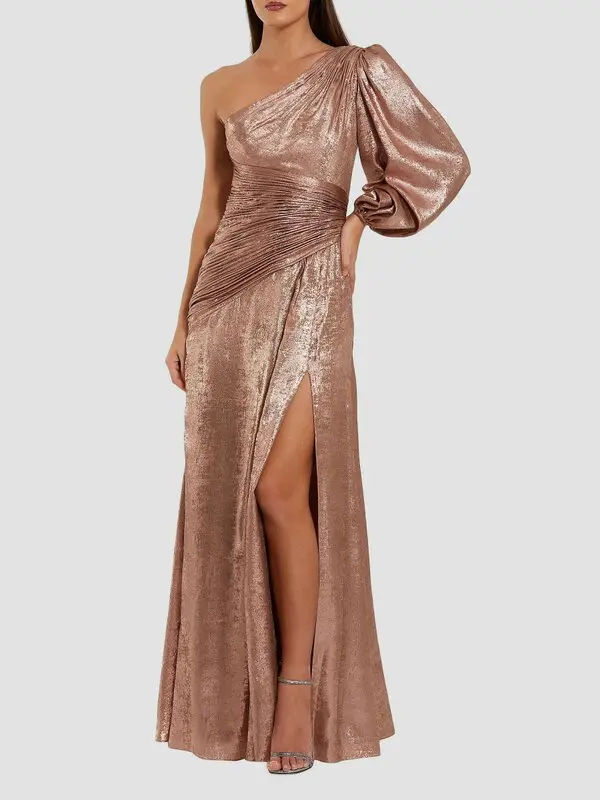 Mac Duggal Metallic One-shoulder Gown - Rose Gold