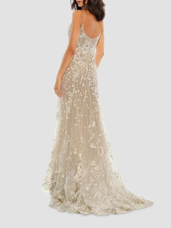 Mac Duggal Floral Embellished Sheath Gown