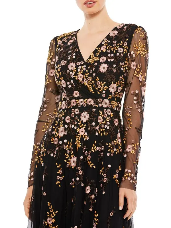 Mac Duggal Embroidered Floral Midi Dress
