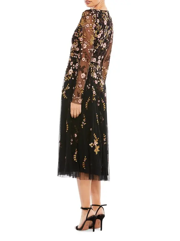 Mac Duggal Embroidered Floral Midi Dress
