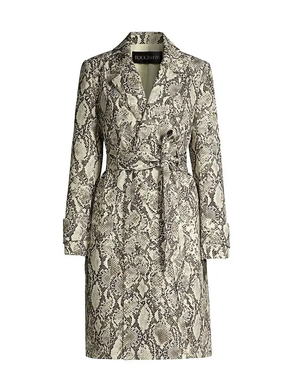 TOCCIN Snakeskin-print Sleek Trench Coat