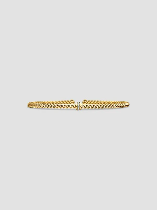David Yurman Cable 18k & Diamond Station Cuff Bracelet - Gold