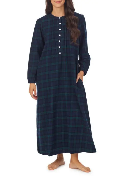 LANZ OF SALZBURG Ballet Long Sleeve Flannel Nightgown - Dk Blue Plaid
