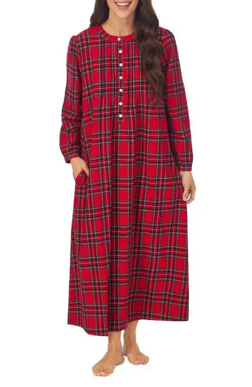 LANZ OF SALZBURG Ballet Long Sleeve Flannel Nightgown - Red Plaid