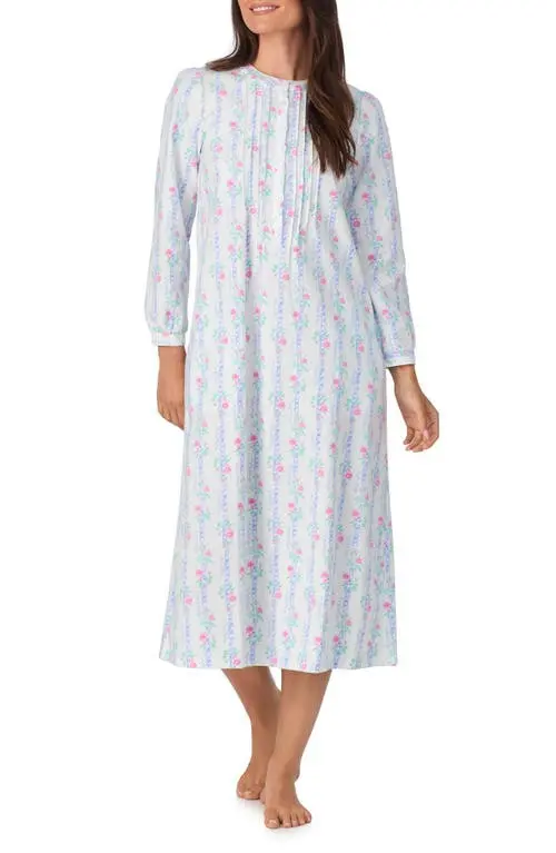 LANZ OF SALZBURG Ballet Long Sleeve Flannel Nightgown - Wht/prt