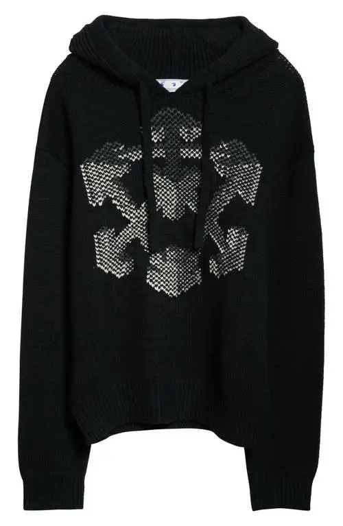 Off-White Intarsia Arrows Wool Blend Hooded Sweater