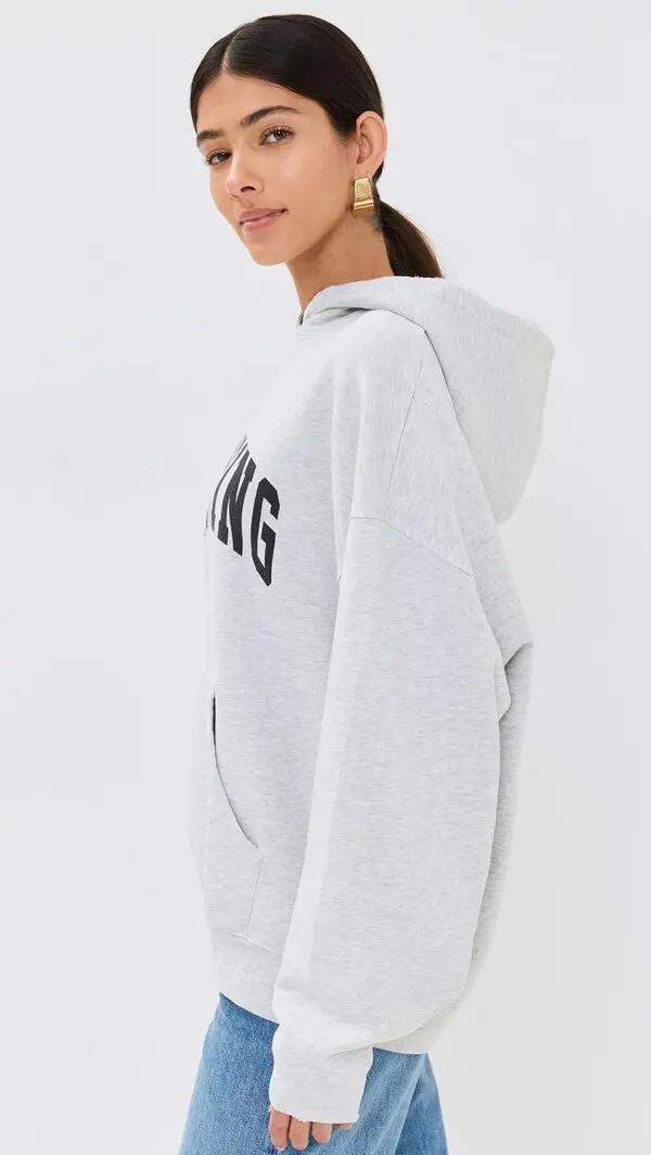 ANINE BING Harvey Distressed Logo Hoodie - Grey Melange