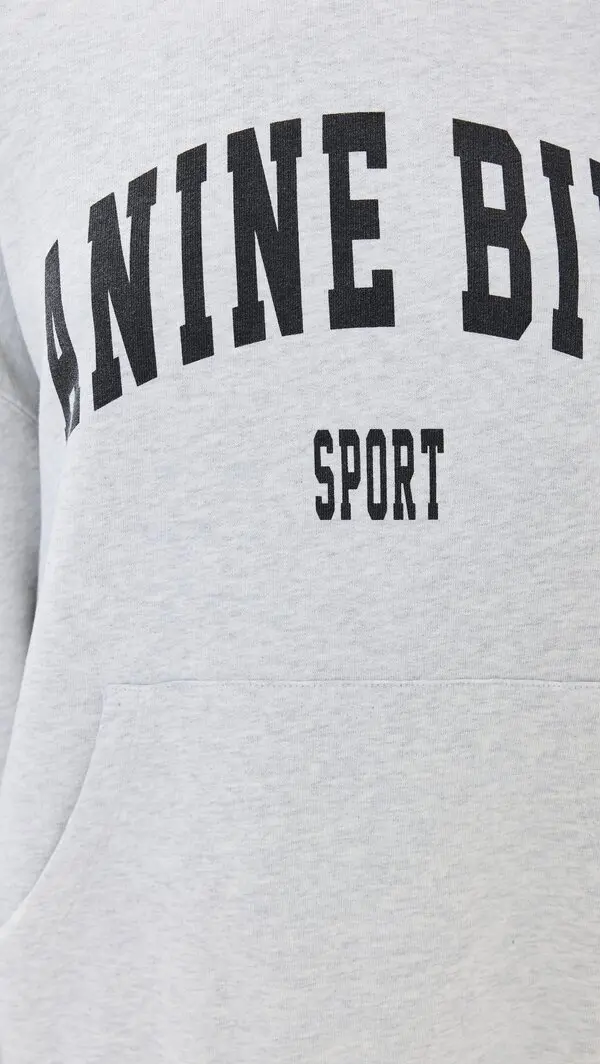 ANINE BING Harvey Distressed Logo Hoodie - Grey Melange