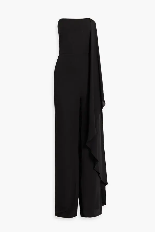 Halston Strapless Draped Crepe Wide-leg Jumpsuit - Black
