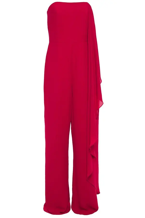 Halston Strapless Draped Crepe Wide-leg Jumpsuit