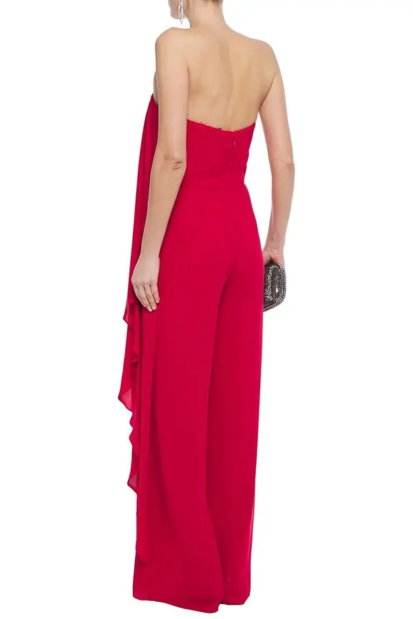 Halston Strapless Draped Crepe Wide-leg Jumpsuit