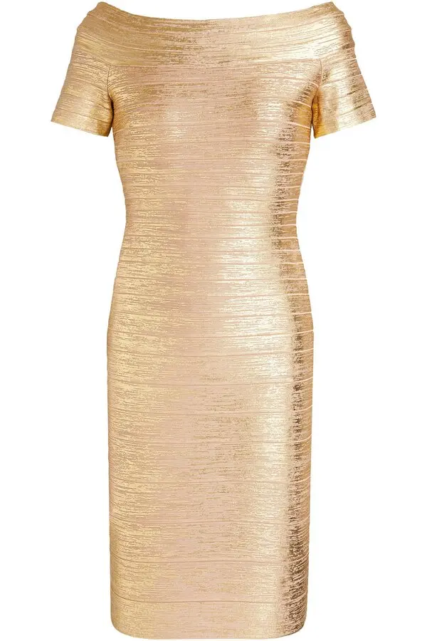 slim fit dress slacks Herve Leger Icon Metallic Bandage Bustier Mini Dress