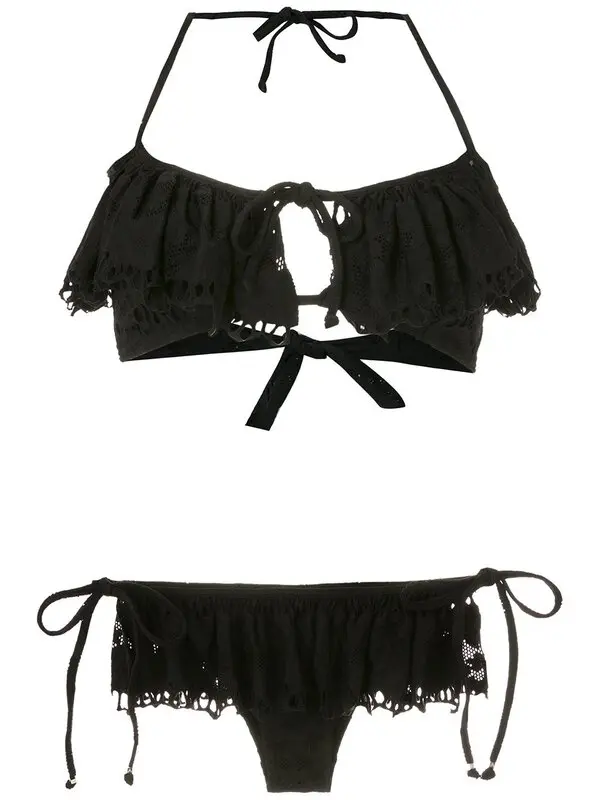 AMIR SLAMA Ruffled Two-piece Bikini Set - Black
