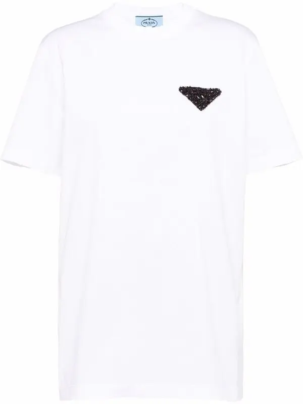 Prada Triangle-logo Crystal-embellished T-shirt
