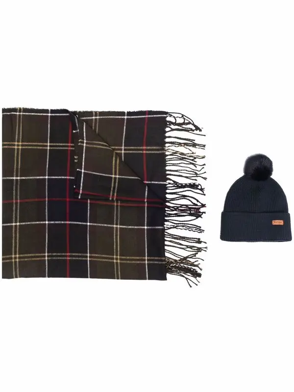 Barbour Tartan Scarf And Hat Set - Blue
