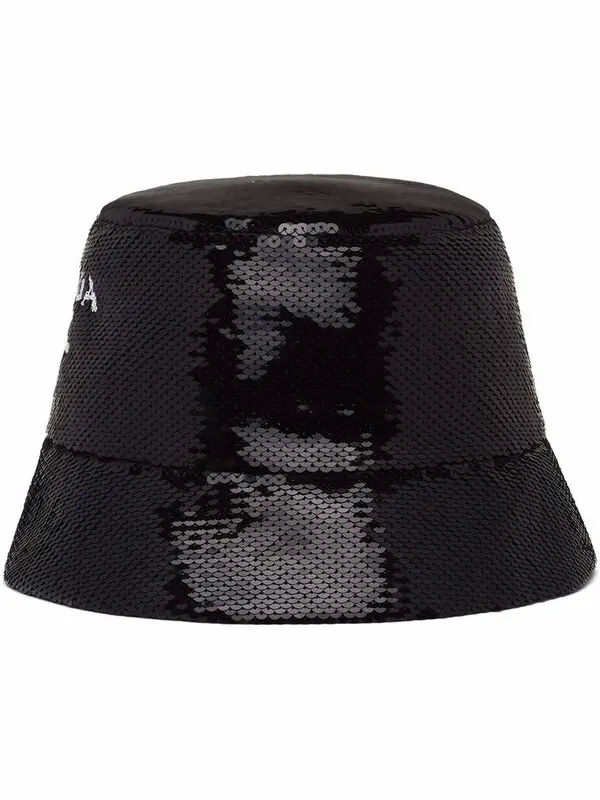 Prada Sequin Embellished Bucket Hat - Black