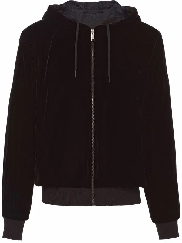 Prada Velvet Hooded Zip-front Bomber Jacket