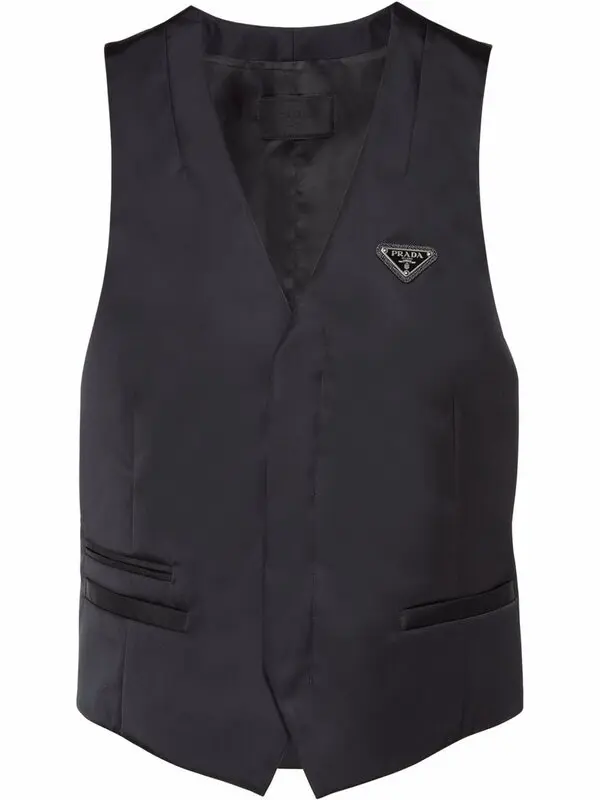 Prada Re-Nylon Triangle Logo Plaque Waistcoat - Black | Editorialist