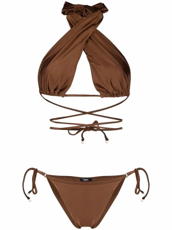 NOIRE SWIMWEAR Cross Front Bikini Set - Brown