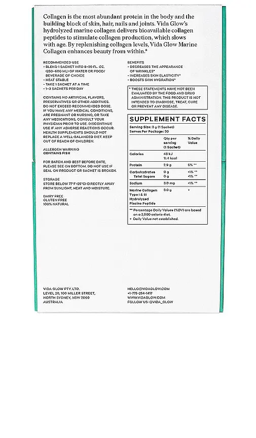 VIDA GLOW Natural Marine Collagen Sachets Original - N,a